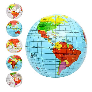 ArtCreativity Inflatable World Globe Ball Set Set of 6 Print Blue and Clear - Colorful Earth Map, 16 Inch Inflatable Beachball for Pool, Summer Fun Toys for Kids, Learning and More
