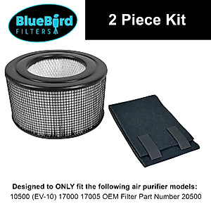 BlueBird Filters Replacement HEPA Filter & Carbon Pre Filter Kit For Honeywell 10500 (EV-10) 17000 17000-S 17005 OEM Part Number 20500 (1 HEPA + 1 Carbon Pre-Filter)