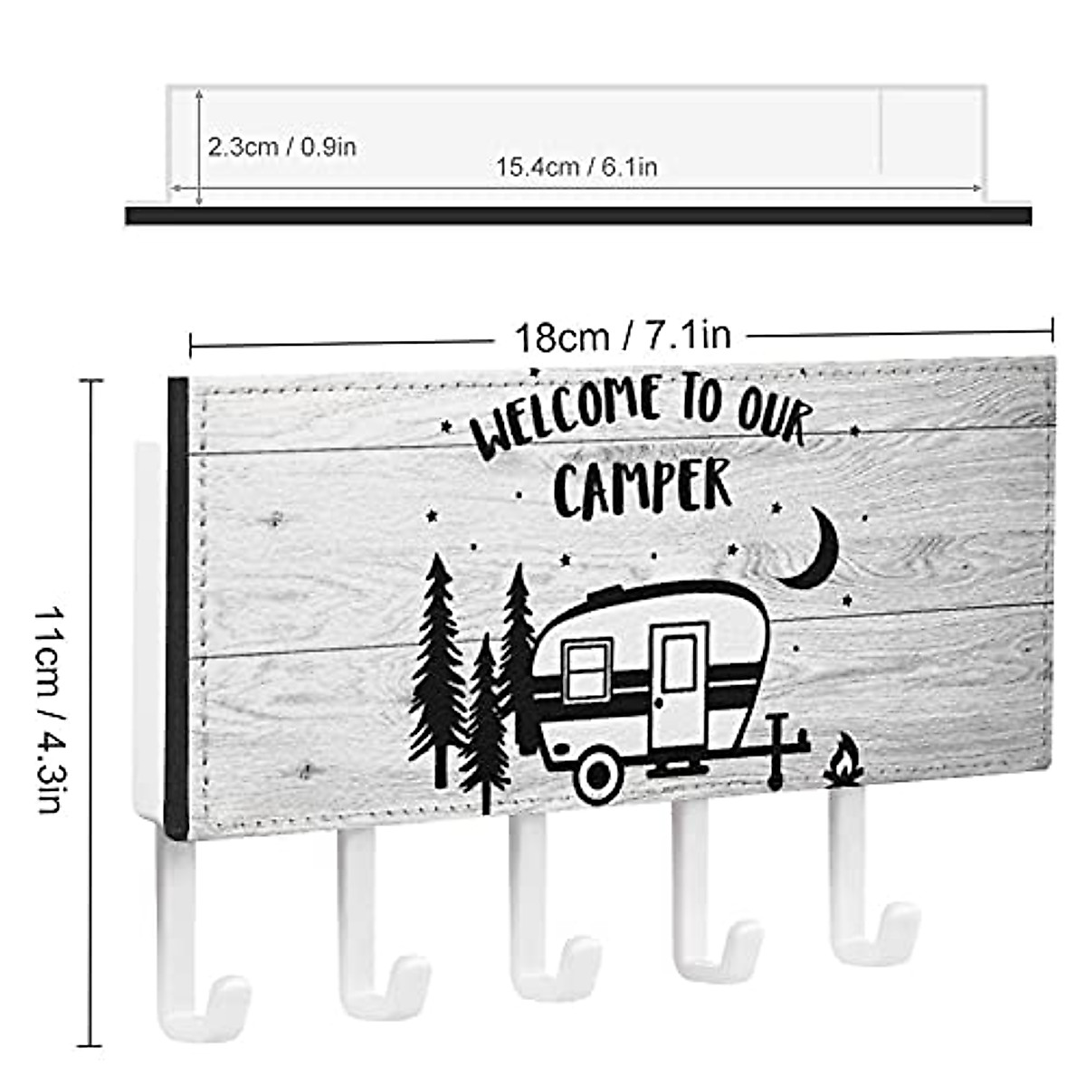 ArogGeld Welcome to Our Camper Self Adhesive Key Holder,Key Hooks Organizer for Wall with Mail Holder,Rustic Key Hangers Home Decorative for Farmhouse Entryroom Mudroom Hallway Kitchen Office Garage