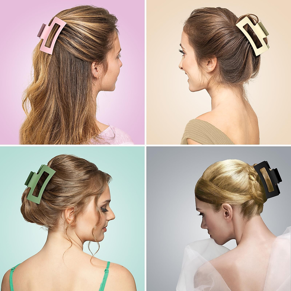 8pcs Hair Clips Set, Non-slip Hair Claw Clips 3.5 in. Acrylic Banana Rectangle Claw Clips Matte Hair Clips Hair Clamps Hair Styling Accessories for Women Girls Thin to Thick Hair, Colorful Series