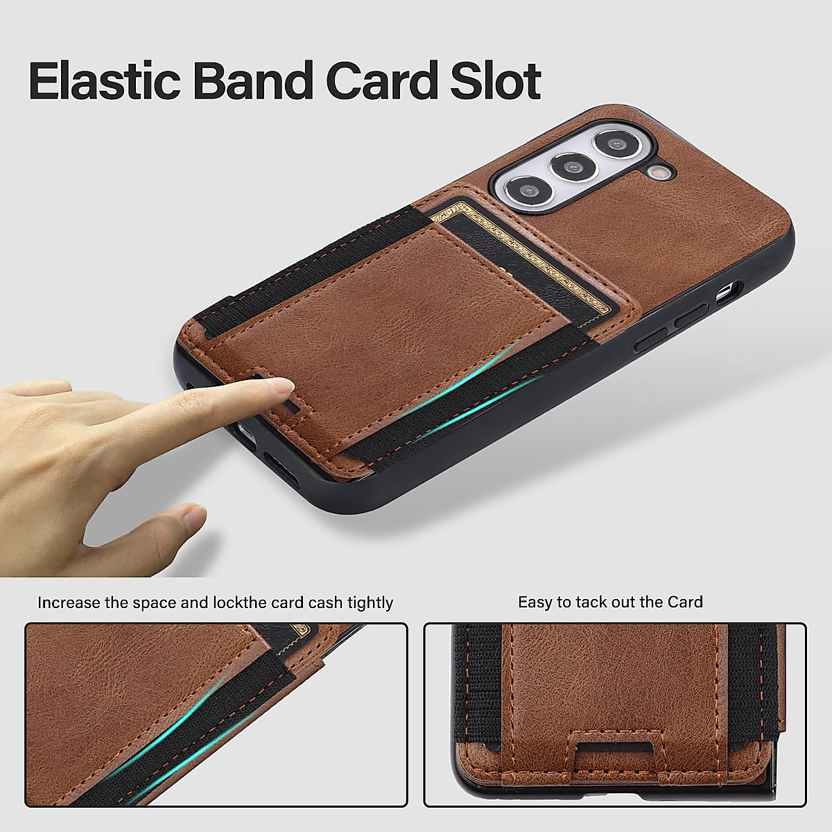 JINGANGYU JGY Samsung Z Fold 5 Case Leather Wallet, Z Fold 5 Wallet Case with Card Slots Flip PU Leather Card Holder Rugged Non-Slip Full Body Drop Protector Back case for Z Fold 5 (Flip Brown)