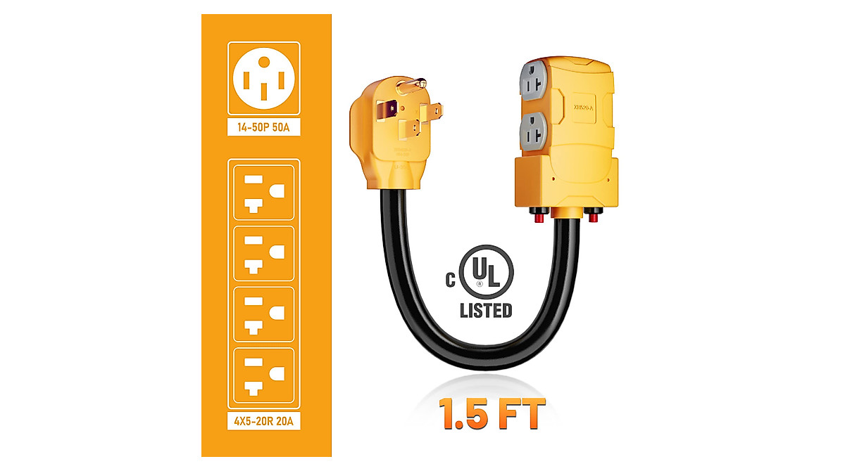 MECMO 30/50 Amp RV Adapter - Dual Household Outlets