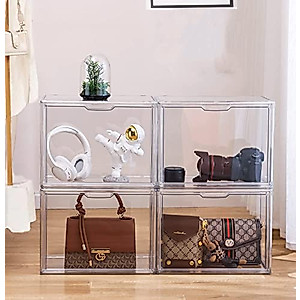 ZLLZUU Purse and Handbag Storage Organizer for Closet, Clear Acrylic Display Case for Collectibles, 3 Pack Plastic Storage Boxes with Magnetic Door for Wallet, Cosmetic, Toys (Large Door)
