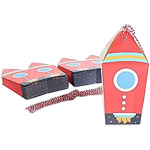 BLUE PANDA Outer Space Birthday Party Favor Boxes, Rocket Ship, Silver Foil (24 Pack)
