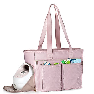 Fasrom Breast Pump Bag Compatible with Spectra S1, S2, Portable Pumping Travel Tote Bag with Laptop Sleeve for Working Moms (Empty Bag Only), Pink