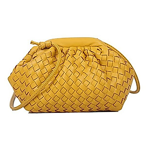 HANDAFA Ladies Satchel Purse Hand-woven Shoulder Bag For Women Weave Dumpling Bag(Yellow)