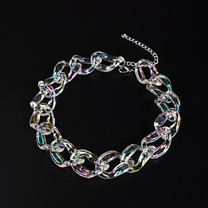 YERTTER Transparent Bling Big Acrylic Link Chain Choker Women Men Chunky Chain Link Neckalce Resin Choker Statement Plastic Choker Collar Necklace