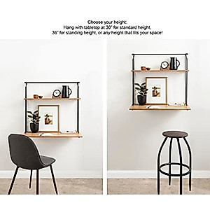 Kate and Laurel Walters Modern Farmhouse Wood and Metal Floating Desk with Folding Drop-Leaf Design, 31x30x14, Rustic Brown/Black