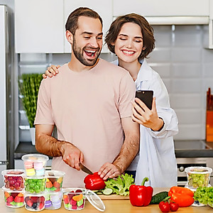 Augshy Deli Food Containers with Lids 12 oz, 40 Sets Food Storage Plastic Containers With Lids Reusable Plastic Containers Free for Soup, Salad, Dessert, Fruit, Meal Prep Leakproof and Microwave Safe