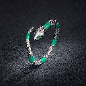 Teleye Fluorescent Green Snake Open Ring Statement Ring 925 Sterling Silver Engagement Ring Promise Ring for Women