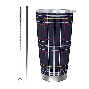 AYCZN Blue Yellow Plaid 20 OZ Tumbler Stainless Steel Travel Coffee Mug, Vintage Check Insulated Water Bottle with Lid Leakproof Thermal Cup