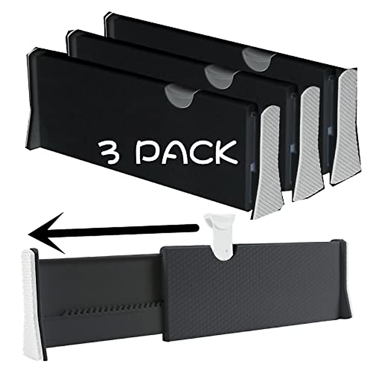KIKILIE Kitchen Drawer Divider, 3 Pack Adjustable Dividers for Clothes, Utensils - Expandable Dresser Divider 11-17 Inch, 4'' Tall Deep Organizers Drawers Separators, Black, Pack,11-17''Long