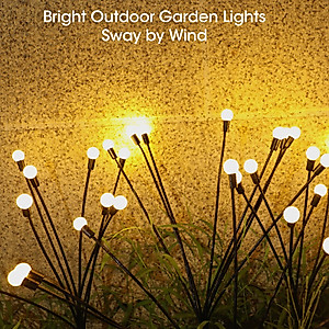 Qnoon Solar Firefly Lights for Outside Waterproof, Outdoor Solar Powered Garden Lights for Yard, Warm White Lights Sway by Wind for Backyard Yard, Fence, Garden Decor (White)