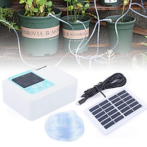 Automatic Drip Irrigation Pump Set, Self Watering System with Solar Energy USB Charging and Dual Pump Independent Timing for Plant Drip Irrigation for Potted Plants Flower Vegetables