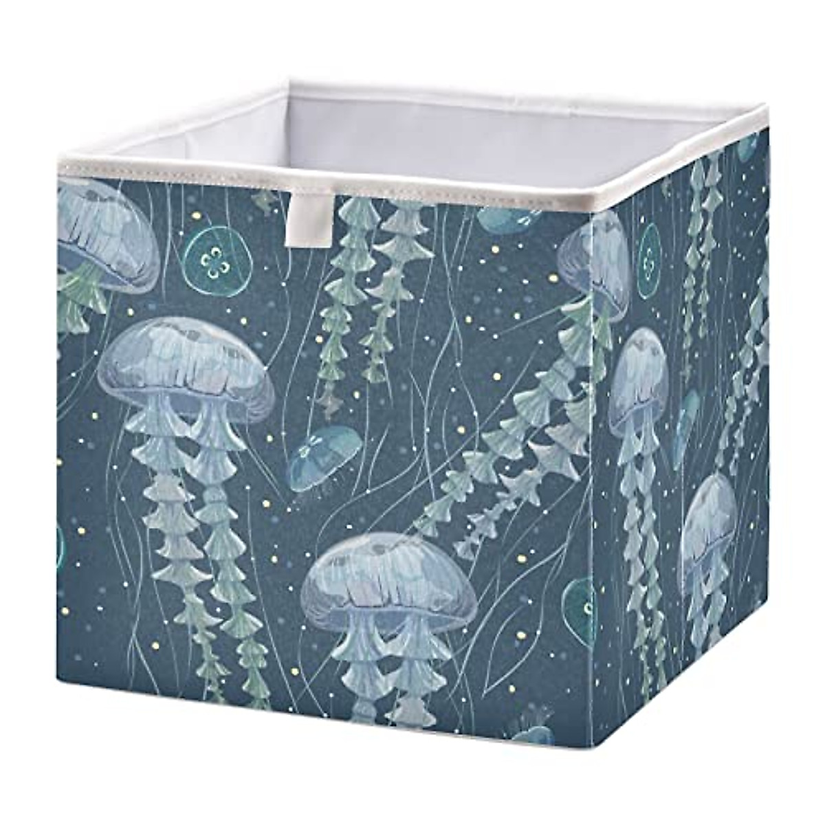 Blue Jellyfish Storage Baskets for Shelves Foldable Collapsible Storage Box Bins with Fabric Bins Cube Toys Organizers for Pantry Toys, Clothes, Books in Closet and Shelf,11 x 11inch