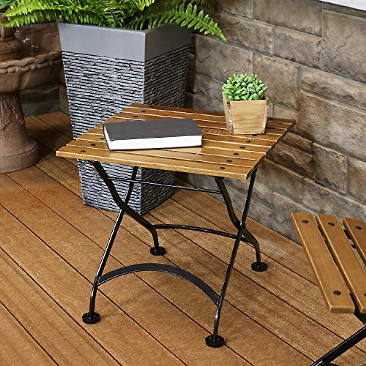 Sunnydaze European Chestnut Wood Folding Square Side Table - Small Indoor/Outdoor Table - Ideal for Patio, Balcony or Living Spaces - 20-Inch Square - Brown