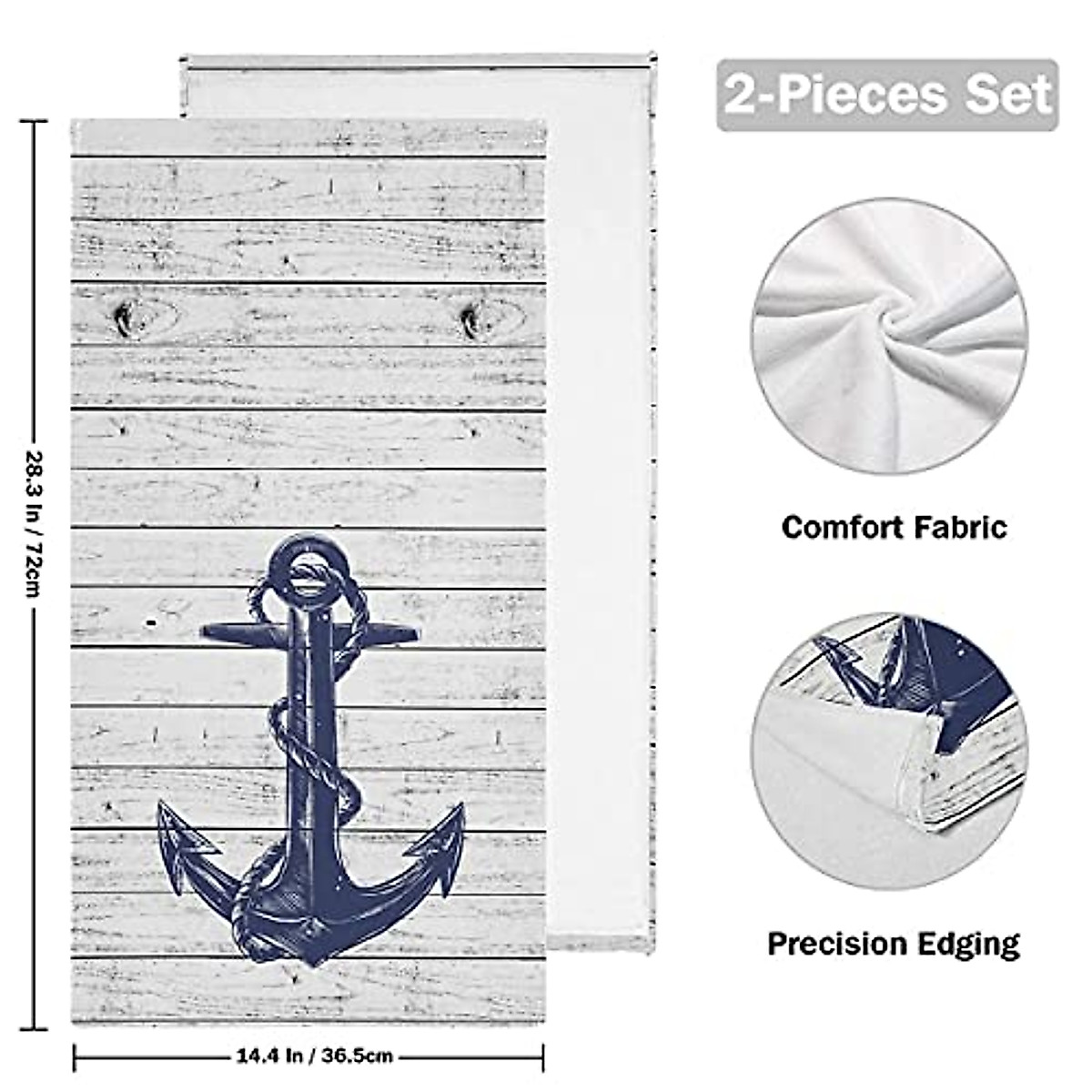 Nautical Sea Anchor Hand Towel Navy Blue Ship Boat Face Towel Set of 2, for Bathroom Kitchen Adult Man, Labor Day Columbus Day Gift