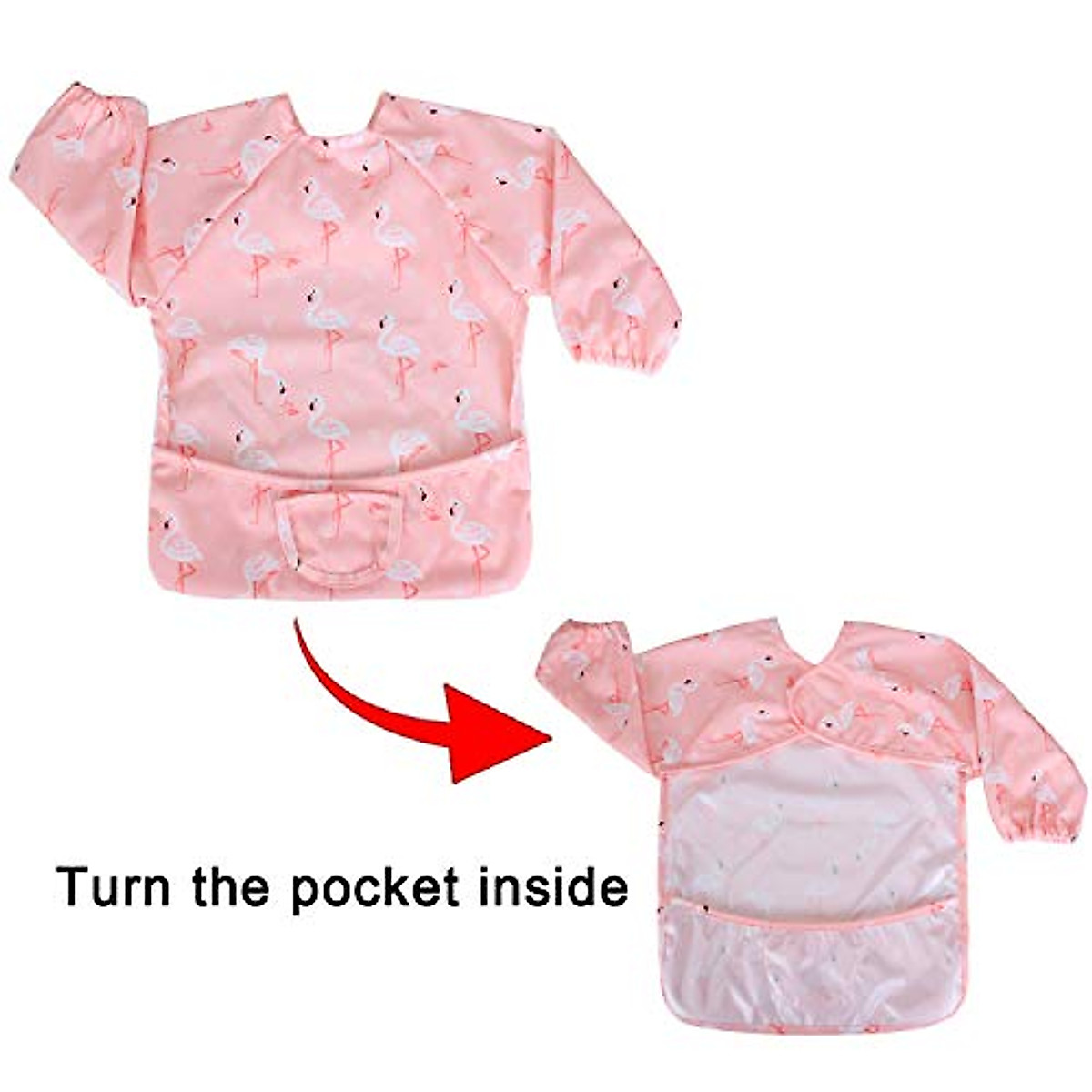 LUXJA Baby Waterproof Sleeved Bib, Long Sleeve Bib for Toddler (6-24 Months), Flamingo