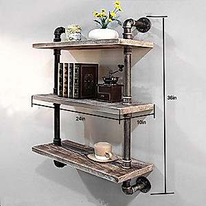 WGX Design for You Industrial Pipe BookcaIndustrial Pipe Bookcase Wall Shelf,Rustic Floating Wood Shelves Shelving (24'')