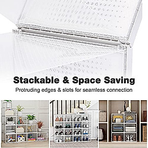 Yescom Foldable Shoe Storage Box 18 Pack Shoe Organizer Bins Closets Stackable Sneaker Container for Home Closet Apartment Use Clear Large Size