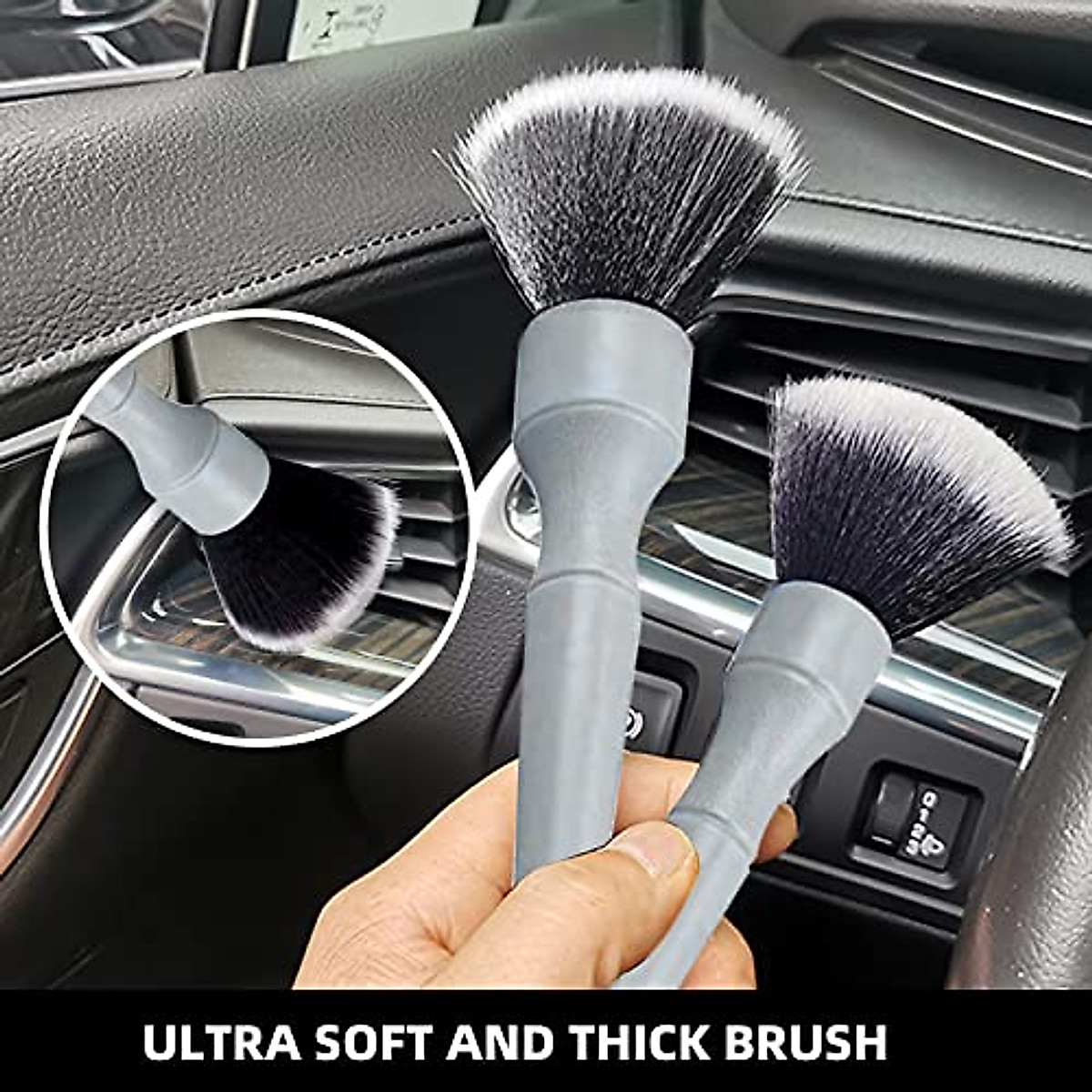Kingsea Detailing Brush Set Ultra Soft Car Detail Brushes Scratch-Free for Elegant Surfaces, Interior Panels, Emblems, Air Vent, Wheel Nut, Badges, Dashboard (Gray)