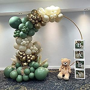 RHGBINLI Sage Green Gold Balloon Garland Kit 90pcs 18Inch 12Inch 10Inch 5Inch with Olive Green Metallic Chrome Gold and Gold Confetti Balloons for Bridal Shower Birthday Party Graduation Decorations