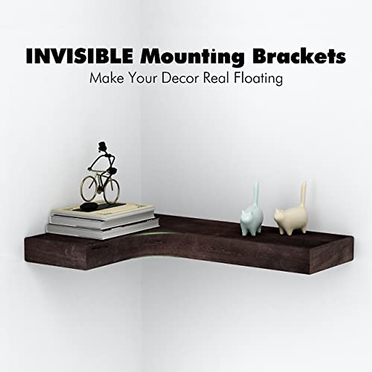 Cayln Corner Floating Shelves Wall Mounted, Invisible Mounting Brackets, Thick Rustic Wood Wall Shelves for Bedroom, Living Room, Bathroom, Kitchen, Set of 2, Brown