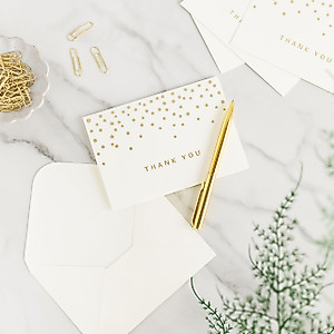 50 PCS Thank You Cards with Gold Foil Dots, 3.5" x 5", Thank You Notes, Ivory Thank You Cards With Envelopes for Wedding, Business, Baby Shower, Small Business, Funeral, Graduation.