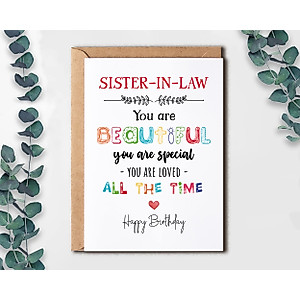 Sister-In-Law You Are Beautiful You Are Special - Sister-In-Law Birthday Card Poem Card For Sister-In-Law - Birthday Card For Sister-In-Law