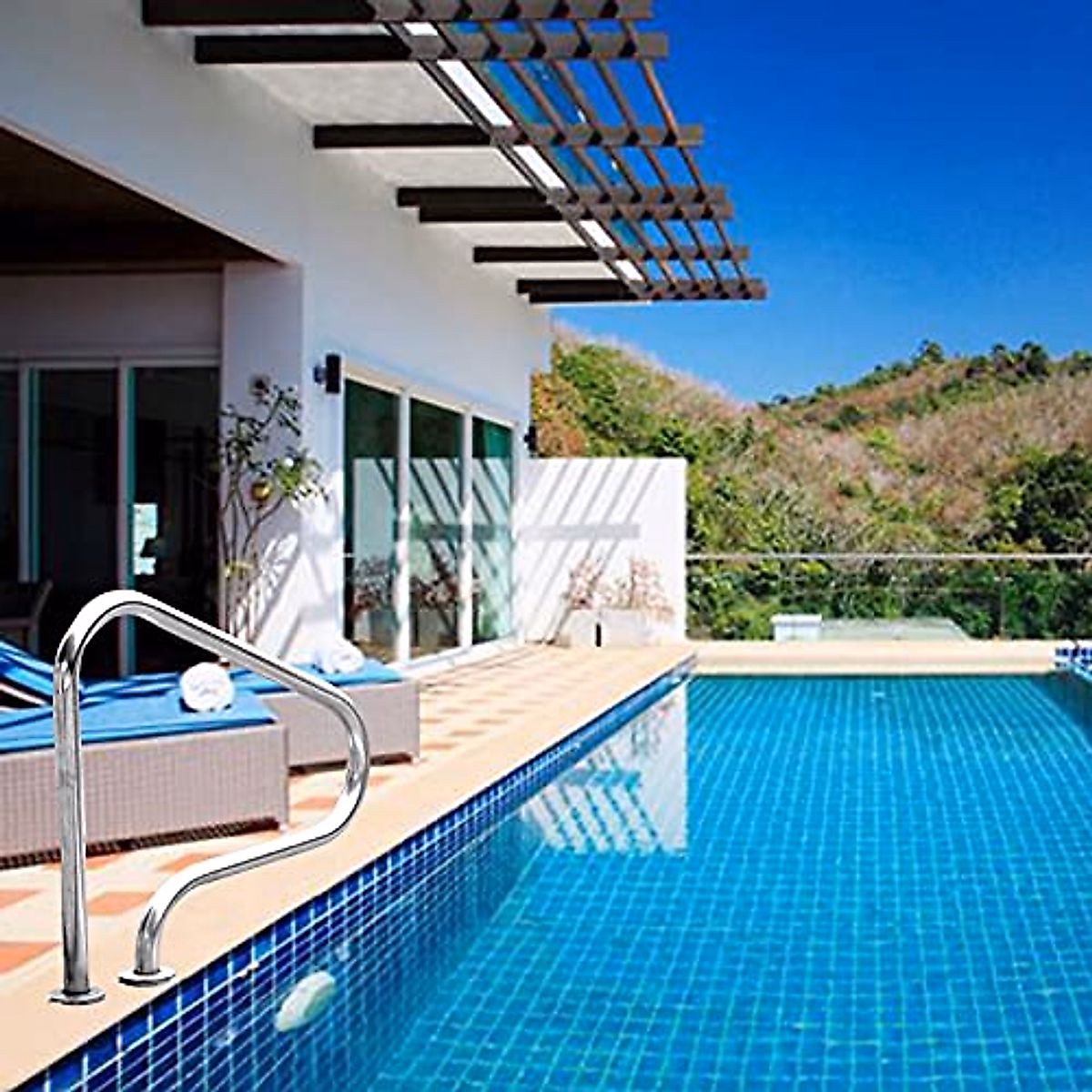 BTZHY Swimming Pool Handrails, 304 Stainless Steel Spa Handrail, Pool Rail w/Breathable Armrest Cover for Garden Backyard Pools Easy to Install (1PCS)