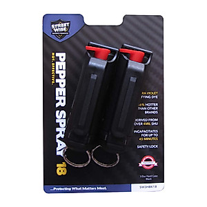 Streetwise 18 Pepper Spray - (Pack of 2) - 1/2 oz Black Molded Keychain - 46% Stronger Than Competing Brands