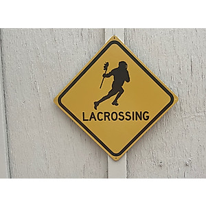 Lacrossing 12" x 12" Tin Road Sign Lacrosse Player Sport Home Gym Garage Dorm Decor
