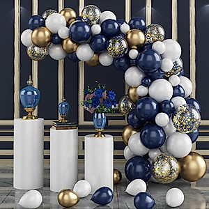 3PC Round Cylinder Pedestal Stands, Metal Pedestal Stand Cylinder Dessert Tables for Wedding Birthday Party, Wedding Centerpiece Birthday Babyshower Backdrop Decor,23.6"/21.6"/19.7" high (White-3PCS)