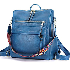 ZOCILOR Women's Fashion Backpack Purse Multipurpose Design Convertible Satchel Handbags and Shoulder Bag PU Leather Travel bag (Dark Blue)