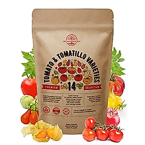 14 Rare Tomato & Tomatillo Garden Seeds Variety Pack for Planting Outdoors & Indoor Home Gardening 800+ Non-GMO Heirloom Tomato & Tomatillo Seeds: Beefsteak, Roma, Pear, Thai, Cherry Tomatoes & More