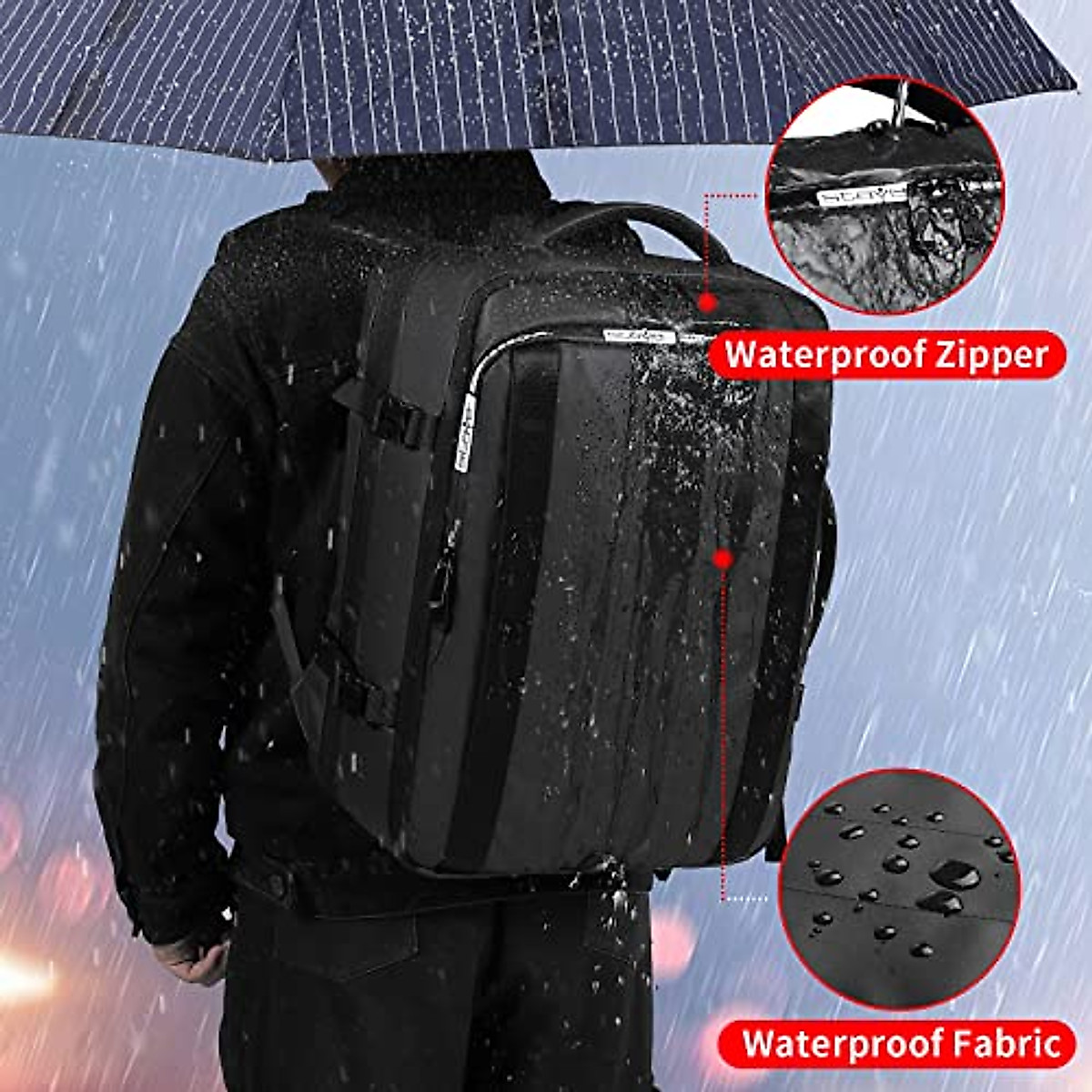 AI EN JIU Travel Backpack for Men Women, 50L Expandable Carry On Backpack Flight Approved 17.3 inch Laptop Backpack, Waterproof Business Luggage Traveling Backpack with 3 Mesh Bags & 1 Shoe Bag, Black