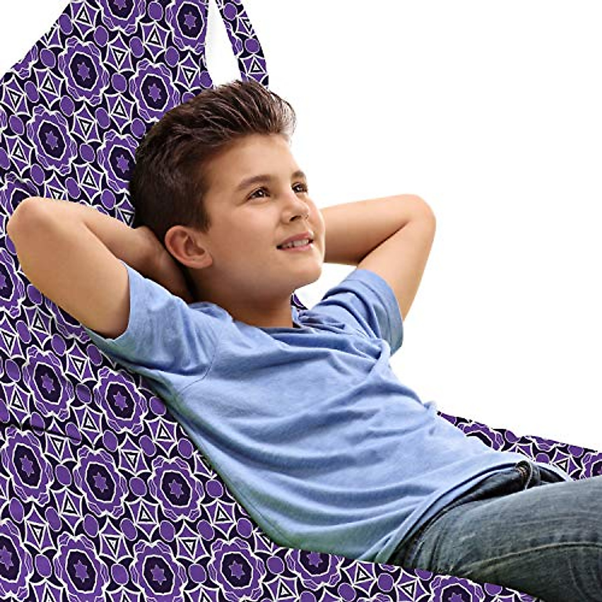 Ambesonne Traditional Lounger Chair Bag, Mosaic Moroccan Floral Pattern Classic Native Art, High Capacity Storage with Handle Container, Lounger Size, Violet Dark Purple and White