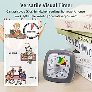 Lavigo 60 Minute Countdown Visual Timer for Adults Kitchen Cooking Kids Study Reading Classroom Teaching and Office, Three Colors Scale Designed, Quietly Count Time Management Tool(Gray)