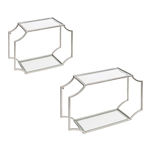 Kate and Laurel Ciel Modern Wall Shelf, Set of 2, Silver, Glam Wall Shelves for Display and Storage