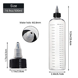 Segbeauty 16.9oz Hair Dye Bottles, Measured Twist-On Top Tip Cap Hair Color Squeeze Bottle with Ratio Graduated Scale, 2pcs 500ml Refillable Empty Hair Color Applicator Bottle Dyeing Tool Transparent