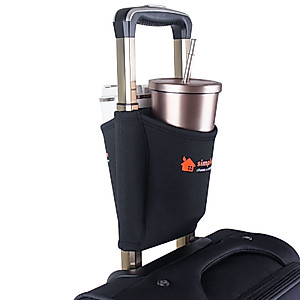 simpletome Luggage Cup Holder Hands-Free Travel Drink Caddy Bag Attachment Simple Style Elastic Materials Easy to Install and Remove(Black)
