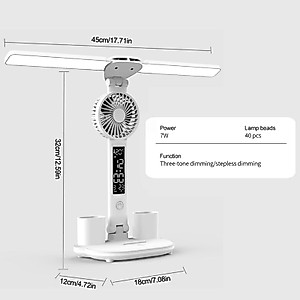Dual Swing Arm Desk Light, Architect Swing Arm Desk Lamp, 3 Modes Study Lamp with Thermometers, Calendar, Fan, Holder, for Workbench, Studies, Students, Drafting