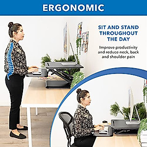 Mount-It! Height Adjustable Standing Desk Converter, 25” Wide Desktop - Sit-Stand Converting Desks with Gas Spring for Home, Office - Stand-Up Computer Workstation Desktops