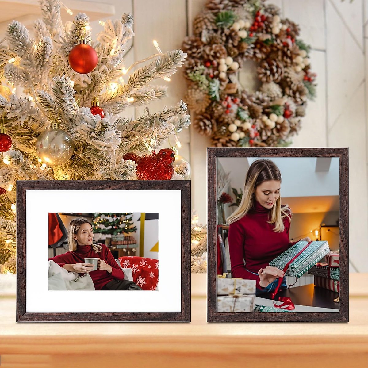 BSRHOME 11x14 Picture Frame Set of 2, Display Pictures 8x10 with Mat or 11x14 Without Mat for Tabletop Display and Wall Mounting, Distressed Brown