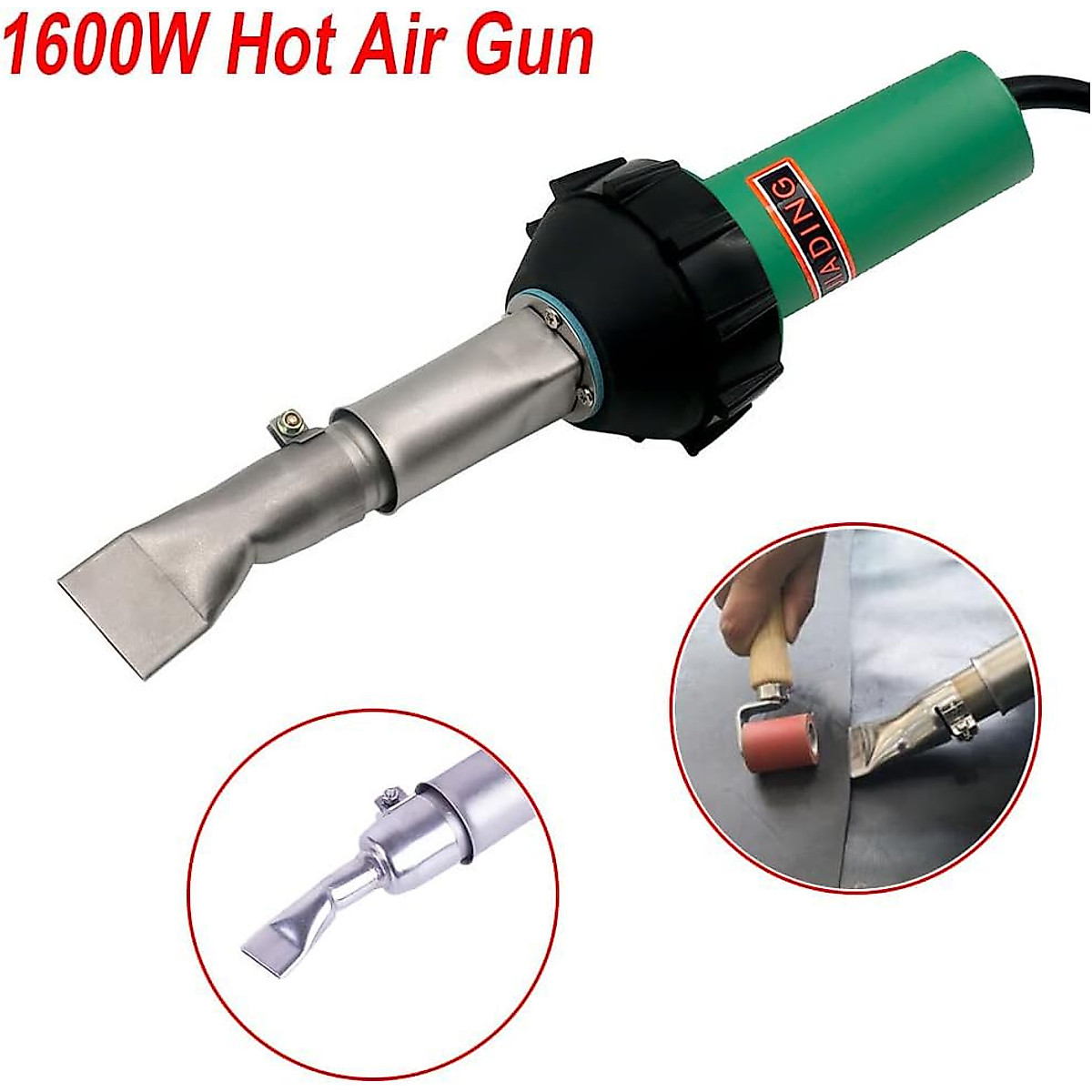 110V 1600W Plastic Welding Gun Hot Air Heat Gun Adjustable Temperature PVC TPO Welding Kit Accessories Speed Nozzle Roller Dolphin Knife Hook