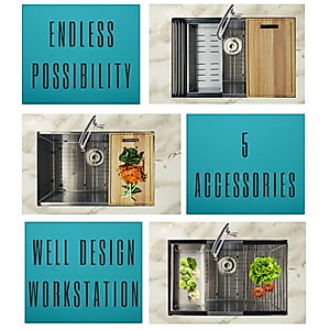 BlueBay Workstation Stainless Steel 28'' undermount Sink with 5 Gourmet Accessories