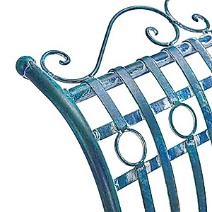 Safavieh PAT5002C Outdoor Collection Hadley Victorian Antique Bench, Mossy Blue