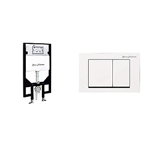 Swiss Madison Well Made Forever SM-WC424 Toilet Tank Carrier, For 2 x 4 Residential Studs, White & White SM-WC002W Wall Mount Dual Flush Actuator Plate with Square Push Buttons