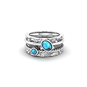 NYZA JEWELS Spinner Ring with Labradorite 925 Sterling Silver | Fidget Band Meditation Ring Beautiful Texture | For Men & Women Anxiety Stress Relieving (White, 11)
