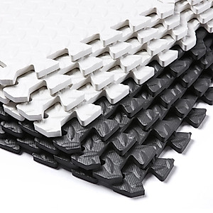 Tamiplay Foam Play Mat for Baby, 0.4 Inch EVA Soft Non-Toxic Baby Playmat, Interlocking Floor Mats, Solid Colored Foam Puzzled Floor Mats, Baby Play Mat Exercise Mats, 16 Tiles(White/Black)